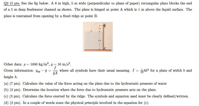 Solved Q2 15 pts. See the fig below. A 6 m high, 5 m wide | Chegg.com
