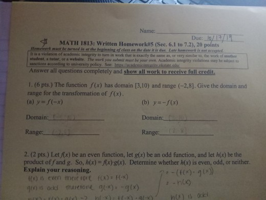 Solved Name: Due: 10/ 11 SA MATH 1813: Written Homework#5 | Chegg.com