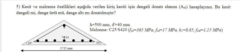 ) Calculate the balanced reinforcement area (Asb) for | Chegg.com