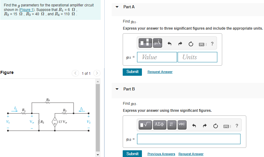 Solved Part A Find the g parameters for the operational | Chegg.com