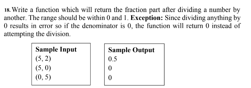Solved 18. Write a function which will return the fraction | Chegg.com