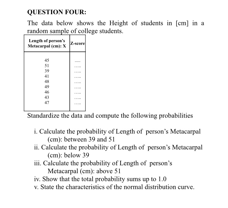 Solved QUESTION FOUR: The data below shows the Height of | Chegg.com