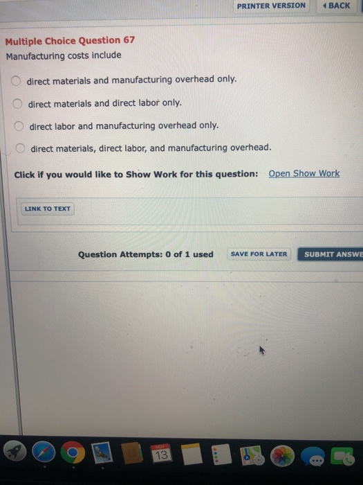 Solved PRINTER VERSION BACK Multiple Choice Question 67 | Chegg.com Solved PRINTER VERSION BACK Multiple Choice Question 67 | Chegg.com