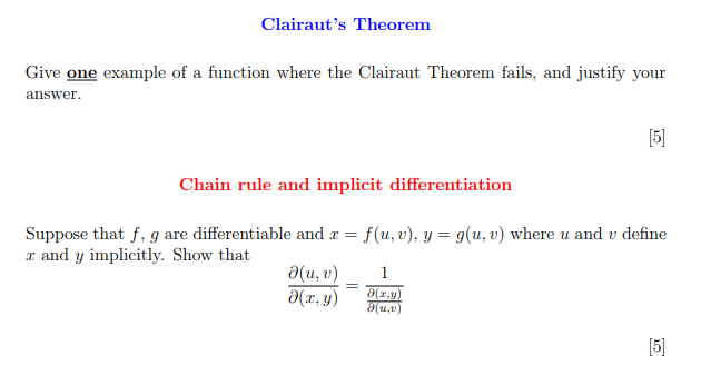 Solved Clairaut's Theorem Give one example of a function | Chegg.com