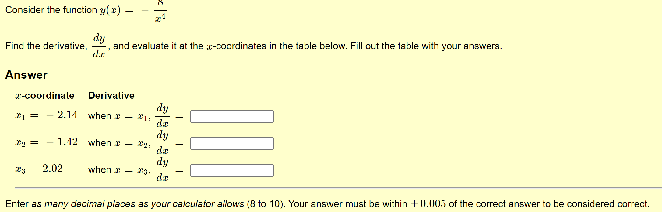 Solved Consider the function \\( y(x)=-\\frac{8}{x^{4}} \\) | Chegg.com