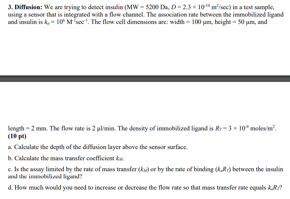 3. Diffusion: We are trying to detect insulin (MW | Chegg.com