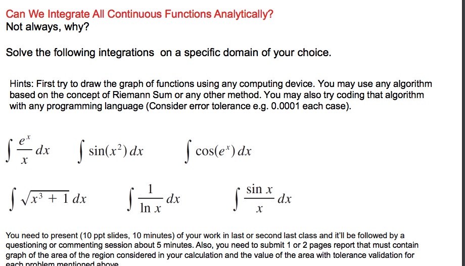 Solved Can We Integrate All Continuous Functions | Chegg.com