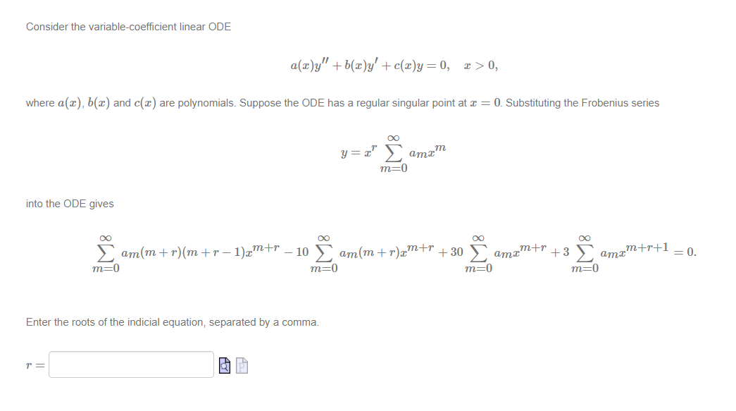 Solved Consider the variable-coefficient linear ODE a(2)y" | Chegg.com