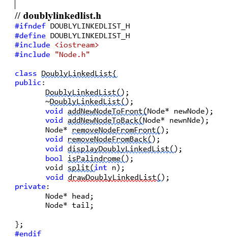 Solved Given the code of doubly linked list, // Node.h | Chegg.com