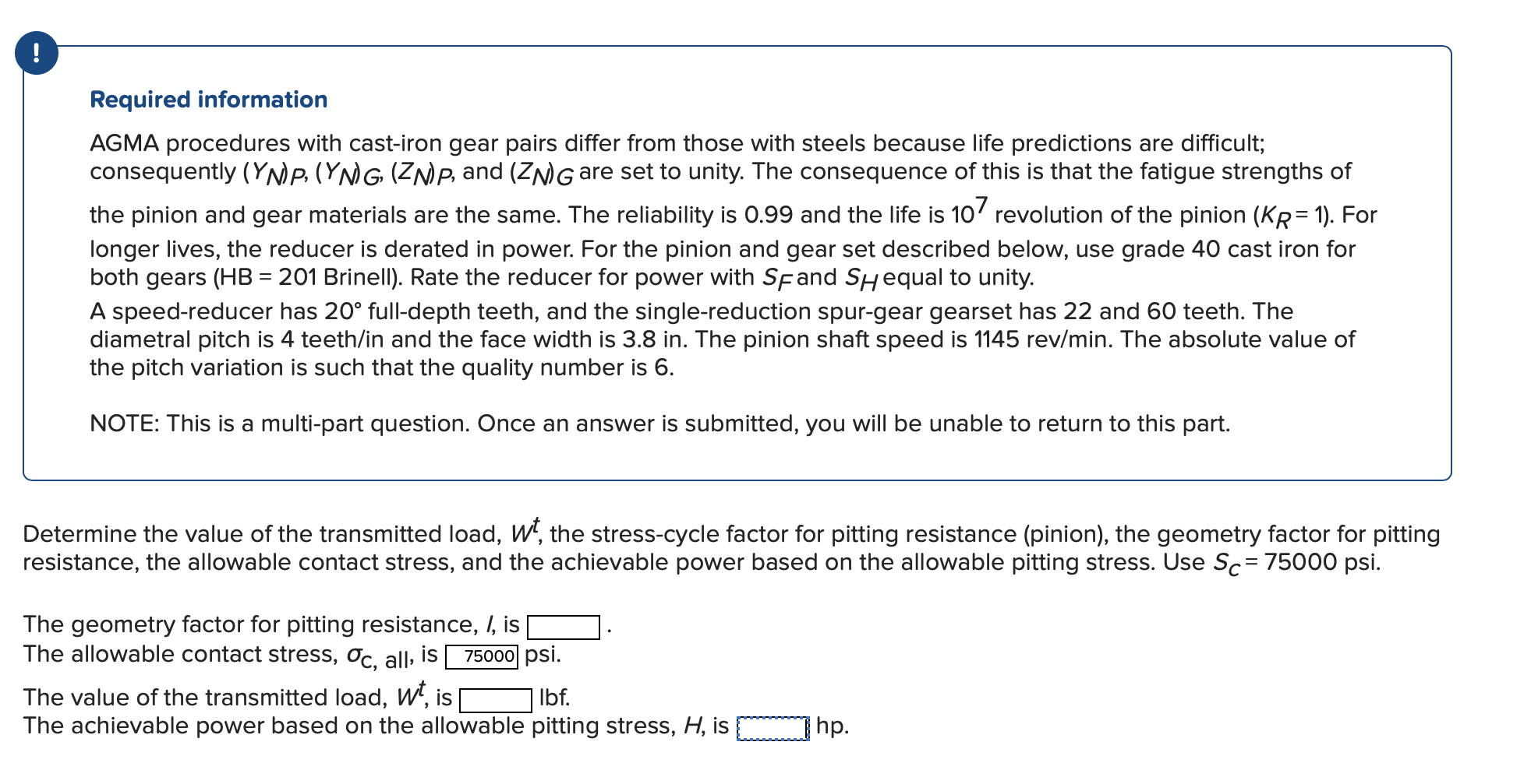 Solved Required information AGMA procedures with cast-iron | Chegg.com