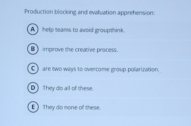 Production blocking and evaluation apprehension:help | Chegg.com