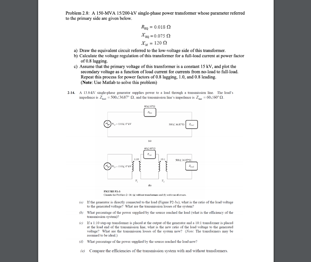 Solved Problem 2.8: A 150-MVA 15/200-kV single-phase power | Chegg.com