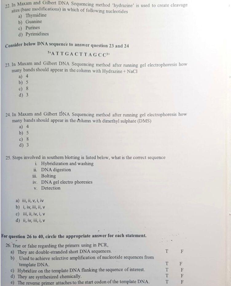 Solved 22. In Maxam and Gilbert DNA Sequencing method | Chegg.com