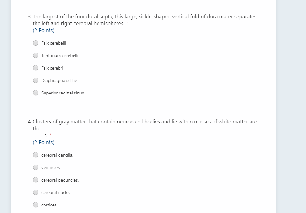 Solved 3. The largest of the four dural septa, this large, | Chegg.com