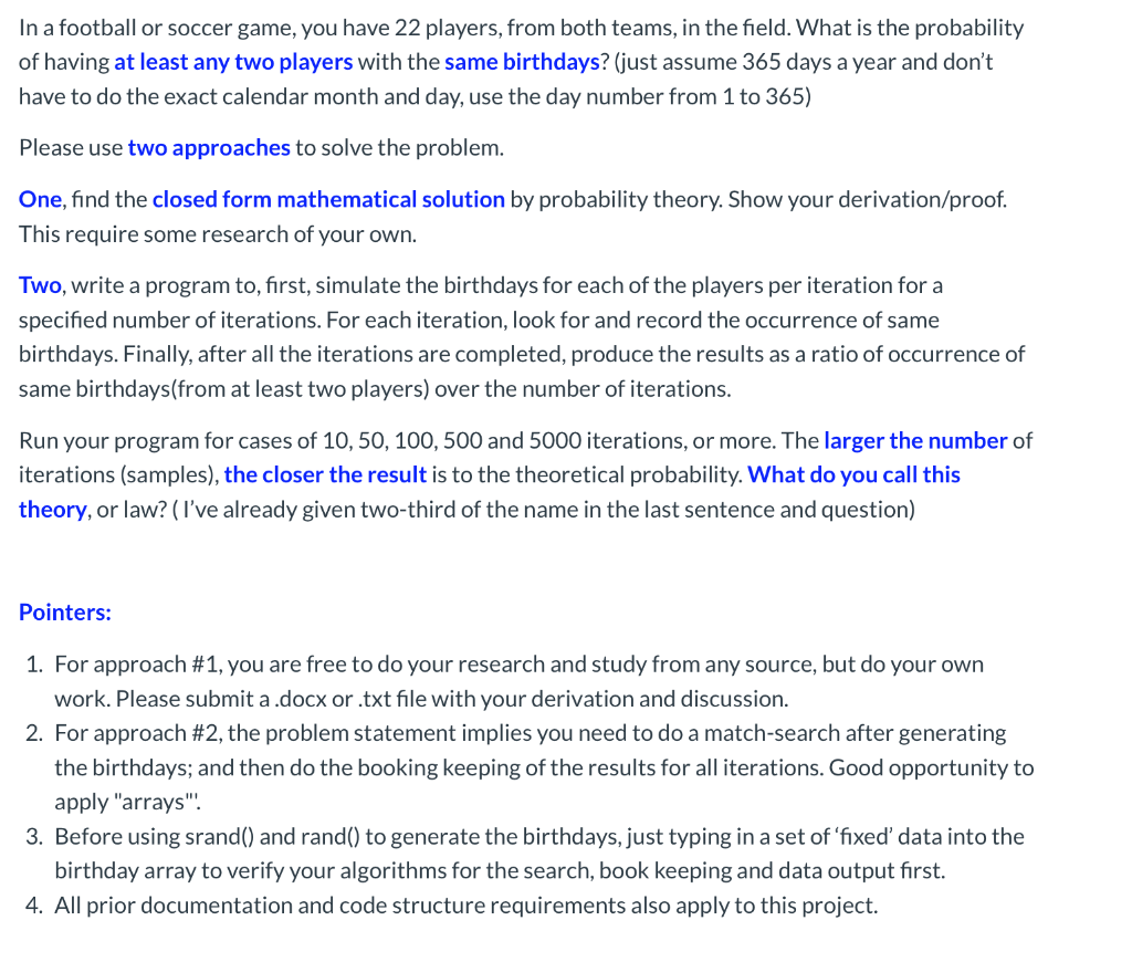 Solved In a football or soccer game, you have 22 players, | Chegg.com