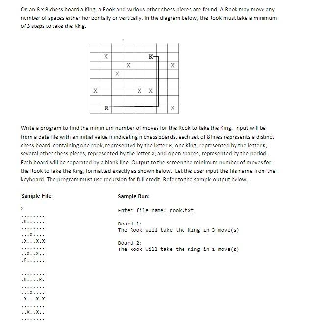 Solved On an 8×8 chess board a King, a Rook and various | Chegg.com