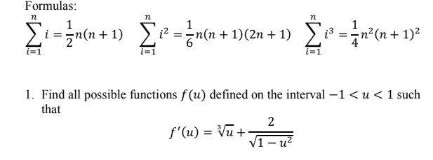 Solved Formulas: 1 n i =žn(n+1) 1 En(n + 1)(2n + 1) 1. Find | Chegg.com