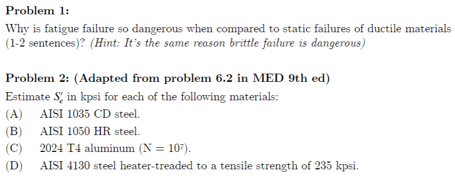 Solved Problem 1: Why is fatigue failure so dangerous when | Chegg.com