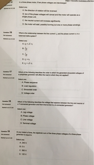 Solved 15 in a three-phase motor, if two phase voltages are | Chegg.com