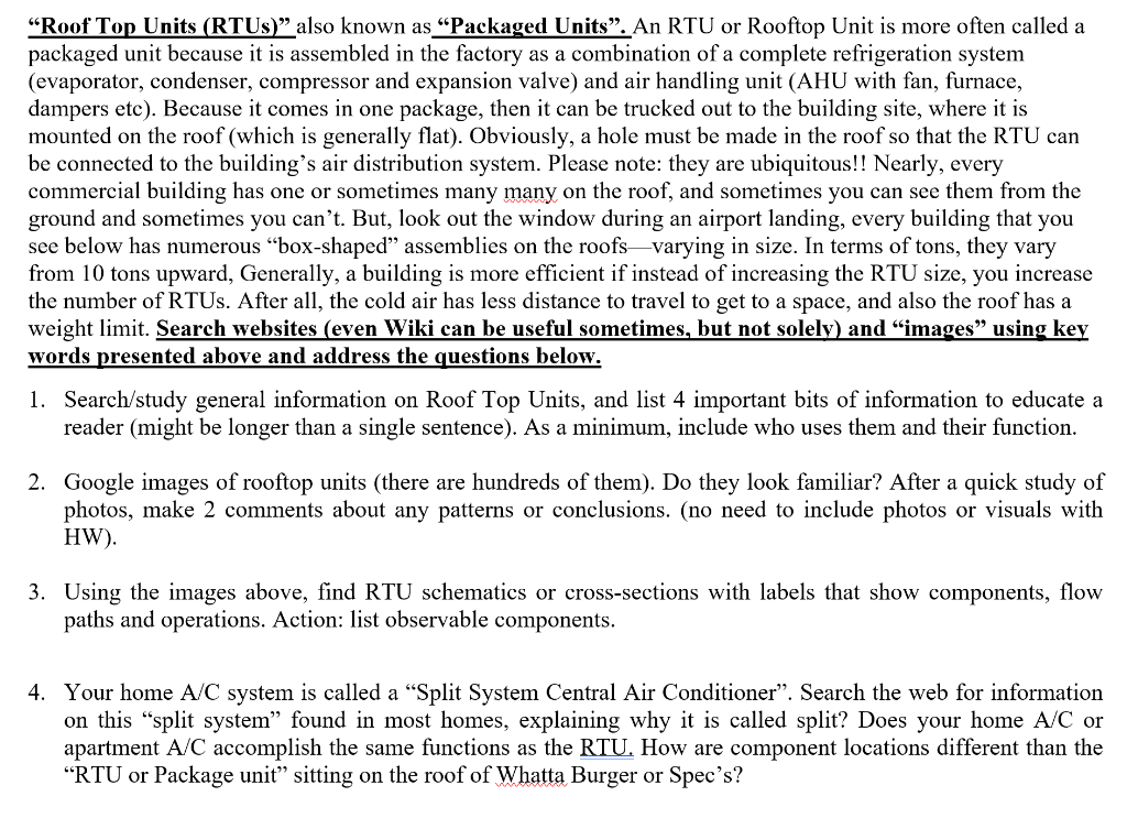 “Roof Top Units (RTUs)” also known as “Packaged | Chegg.com