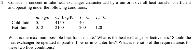 Solved 2. Consider a concentric tube heat exchanger | Chegg.com