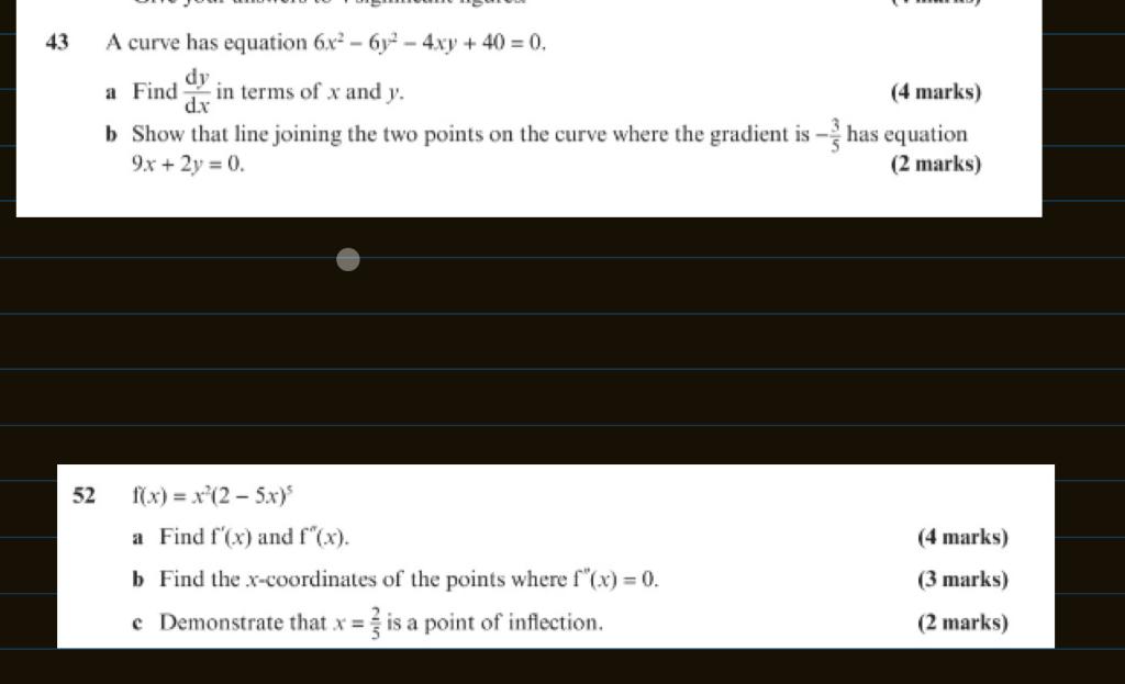 Solved 43 A curve has equation 6x2−6y2−4xy+40=0. a Find | Chegg.com