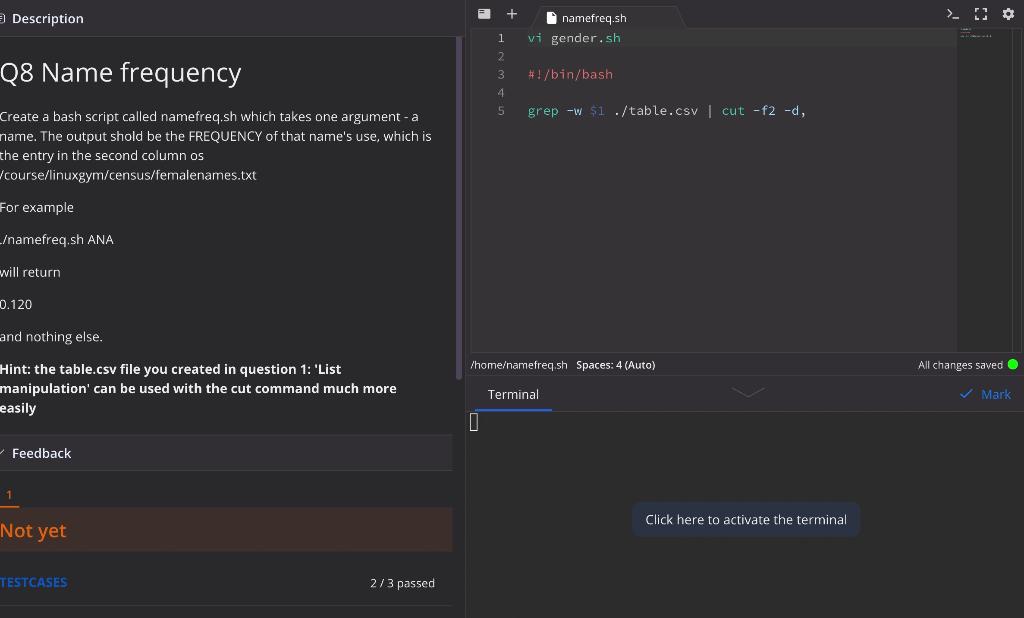 Solved Q8 Name Frequency Create A Bash Script Called 4234