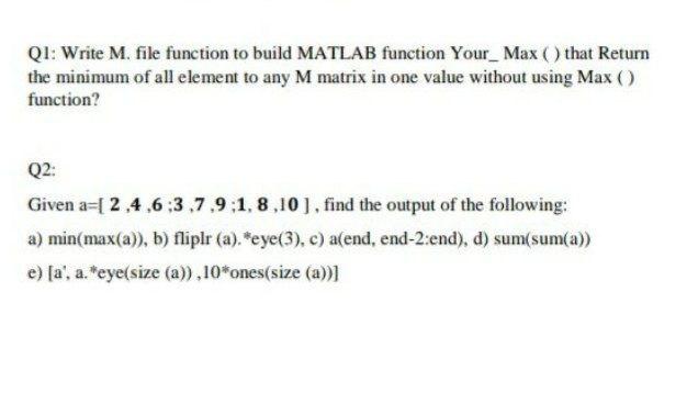 Solved QI: Write M. file function to build MATLAB function | Chegg.com