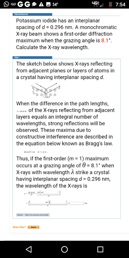 Solved 7:54 Potassium iodide has an interplanar spacing of | Chegg.com