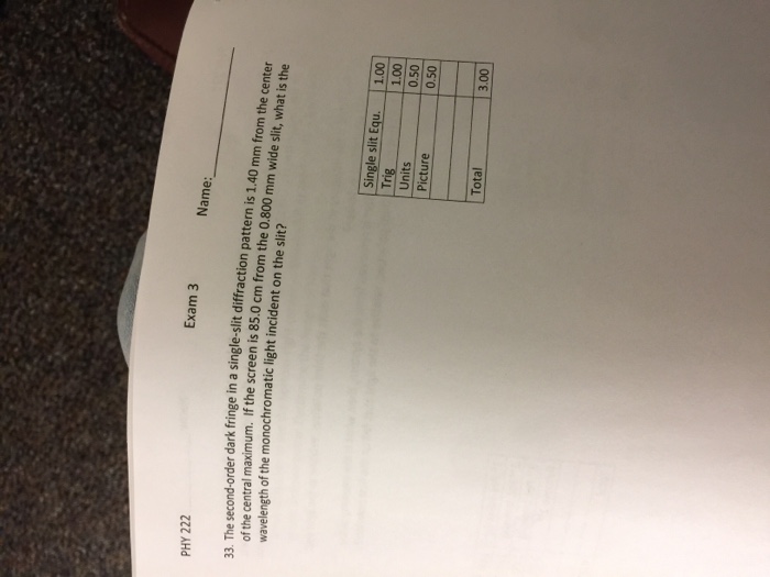 Solved Exam 3 Name: PHY 222 The second-order dark fringe in | Chegg.com