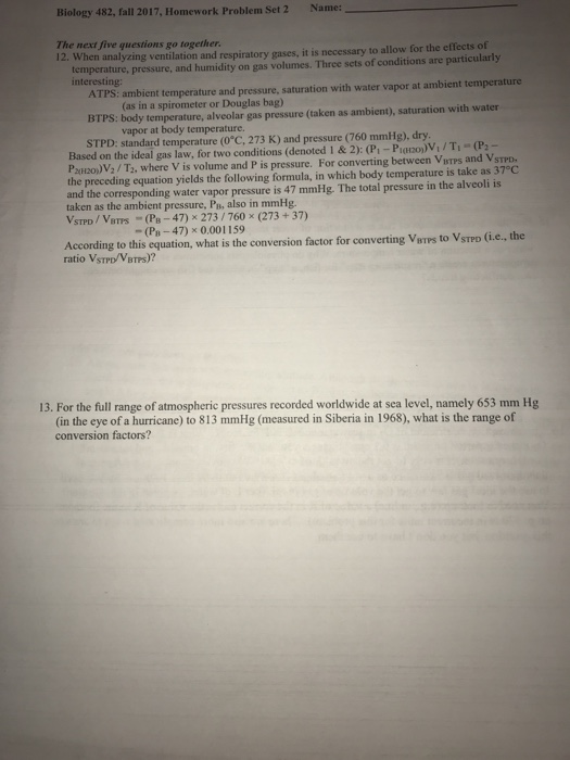 Solved Biology 482 Fall 2017 Homework Problem Set 2 Name