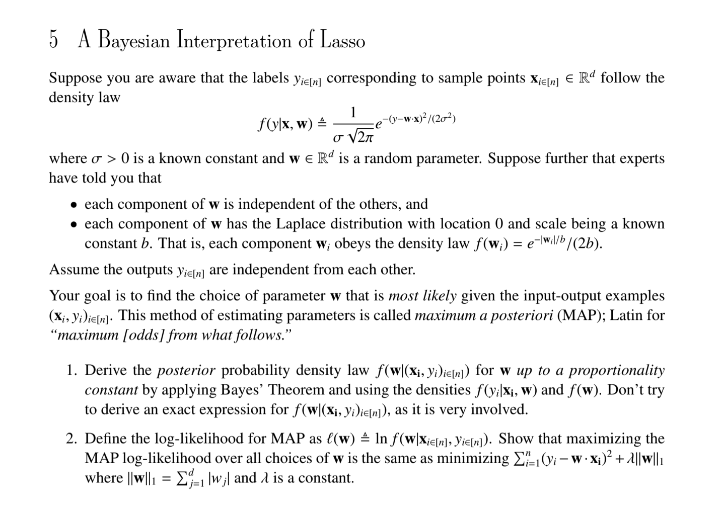 5 A Bayesian Interpretation of Lasso Suppose you are | Chegg.com