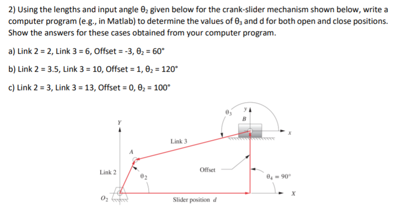 Solved 2) Using the lengths and input angle 02 given below | Chegg.com