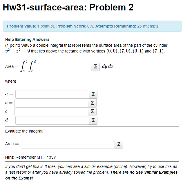 Solved Hw31-surface-area: Problem 2 Problem Value: 1 | Chegg.com