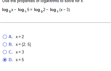 Solved Use the properties of logarithms to solve for X. log | Chegg.com