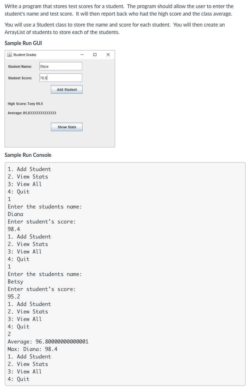 Write a program that stores test scores for a | Chegg.com