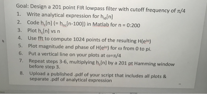 Solved Goal: Design a 201 point FIR lowpass filter with | Chegg.com