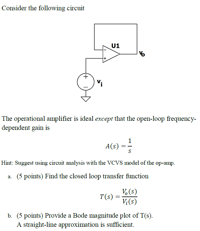 Solved Consider the following circuit U1 6 + The operational | Chegg.com