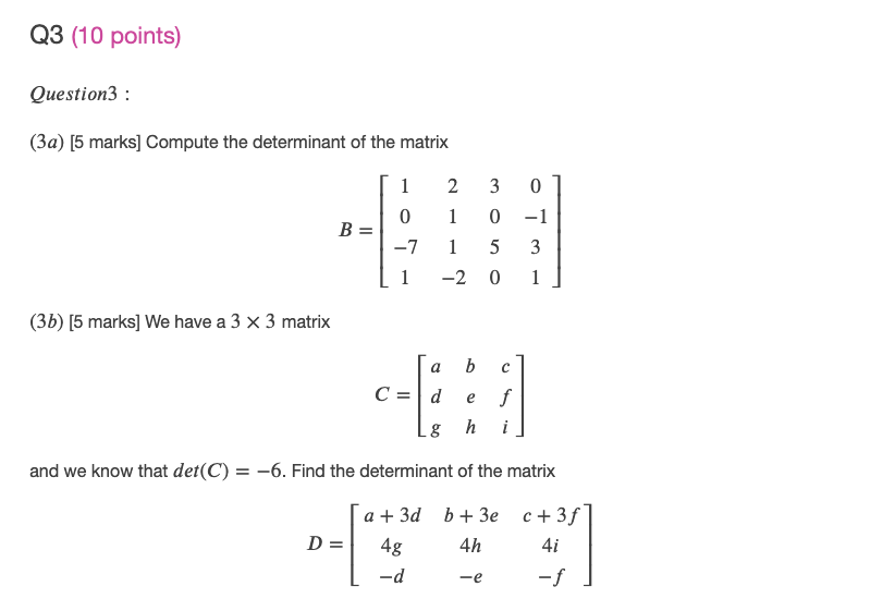 Solved Q3 (10 points) Question 3 : (3a) [5 marks] Compute | Chegg.com
