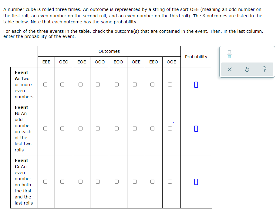 Solved A number cube is rolled three times. An outcome is | Chegg.com