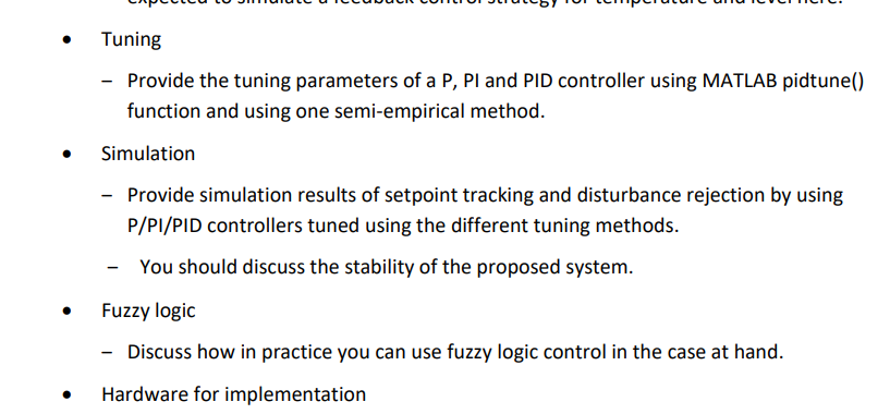 Solved Task: The project is to design controllers for level | Chegg.com