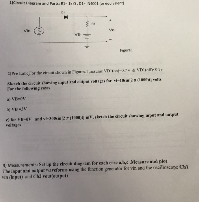 Solved Circuit Diagram and Parts: R1 = 1k ohm, D1 = IN4001 | Chegg.com