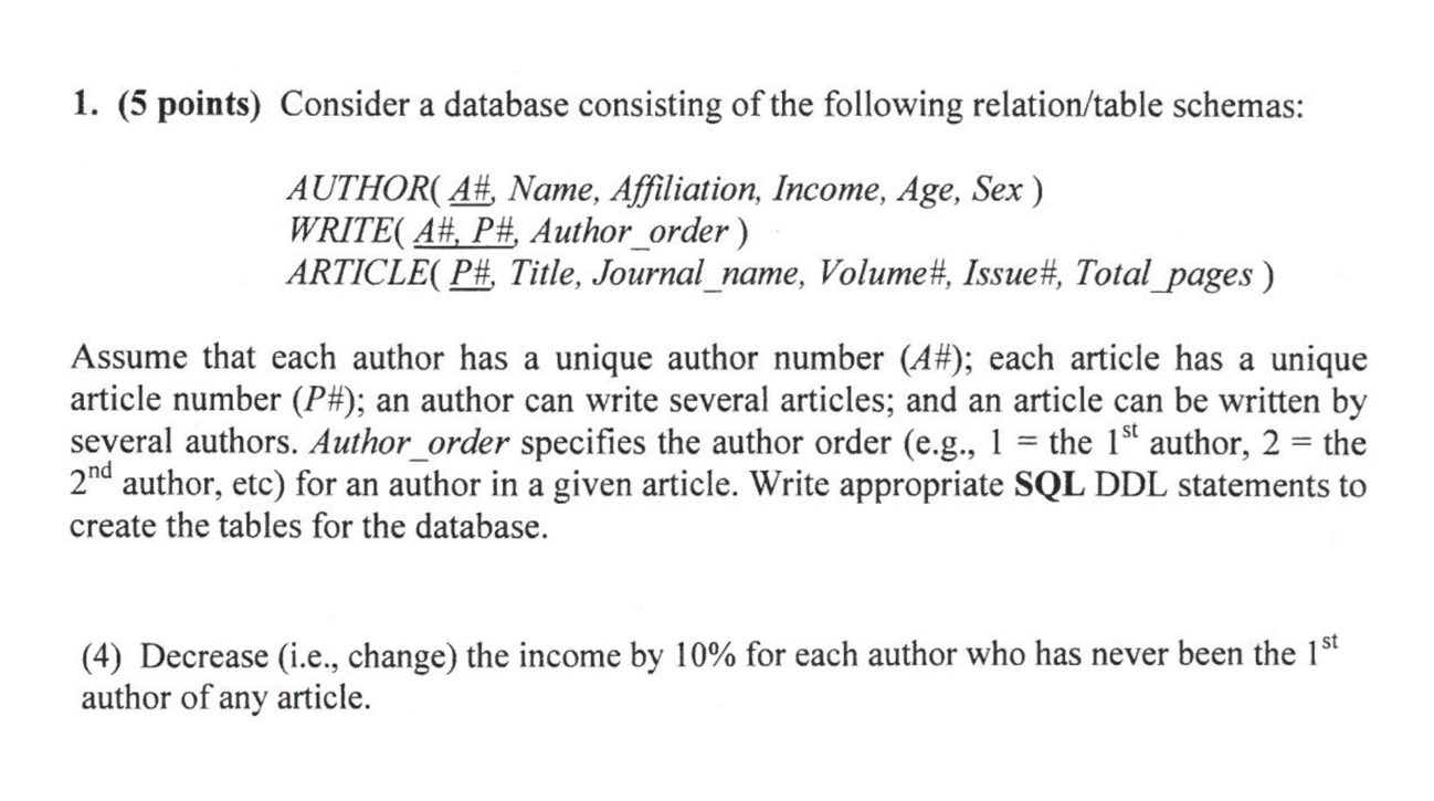 Solved 1. (5 points) Consider a database consisting of the | Chegg.com