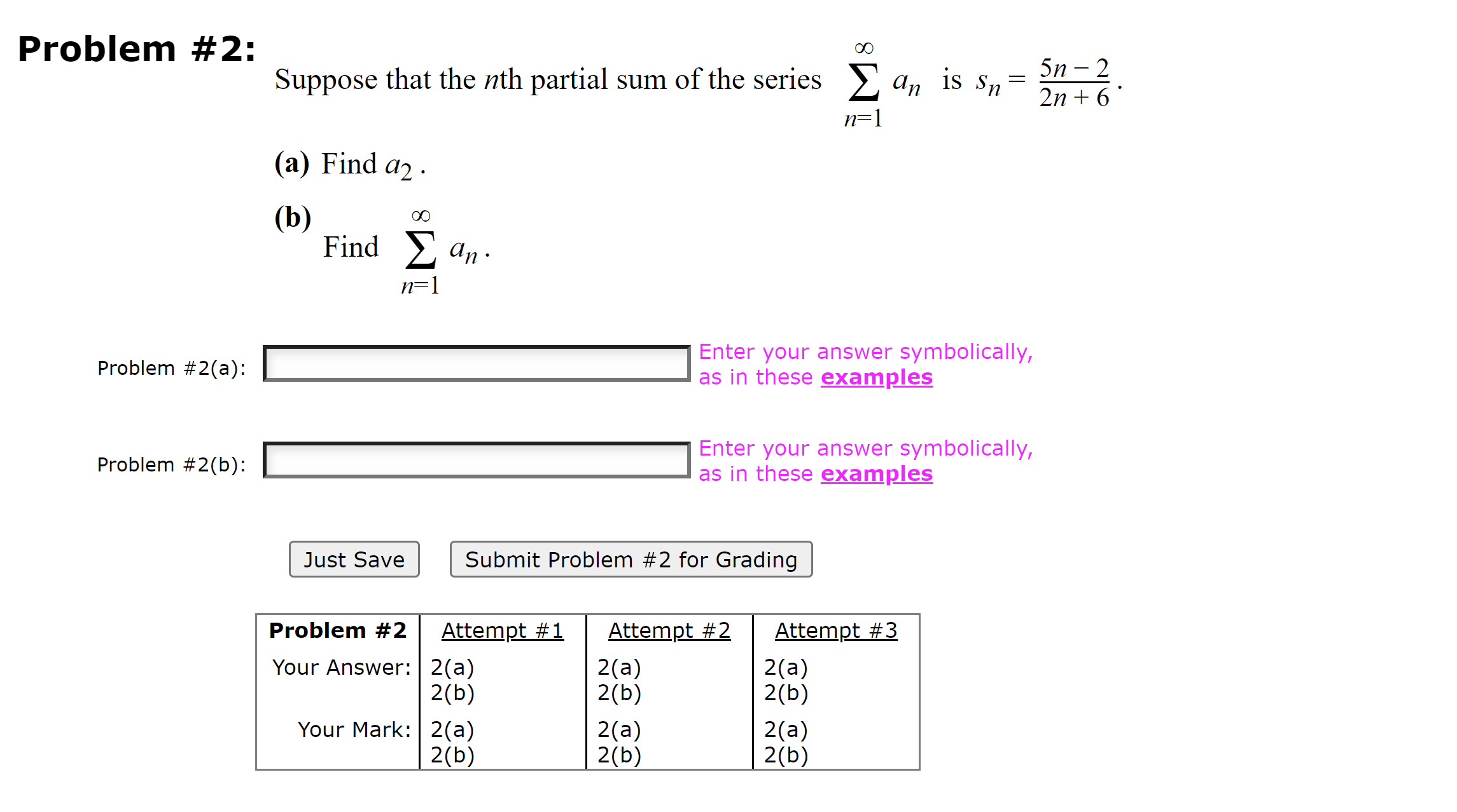 Solved Problem \#2: Suppose that the nth partial sum of the | Chegg.com
