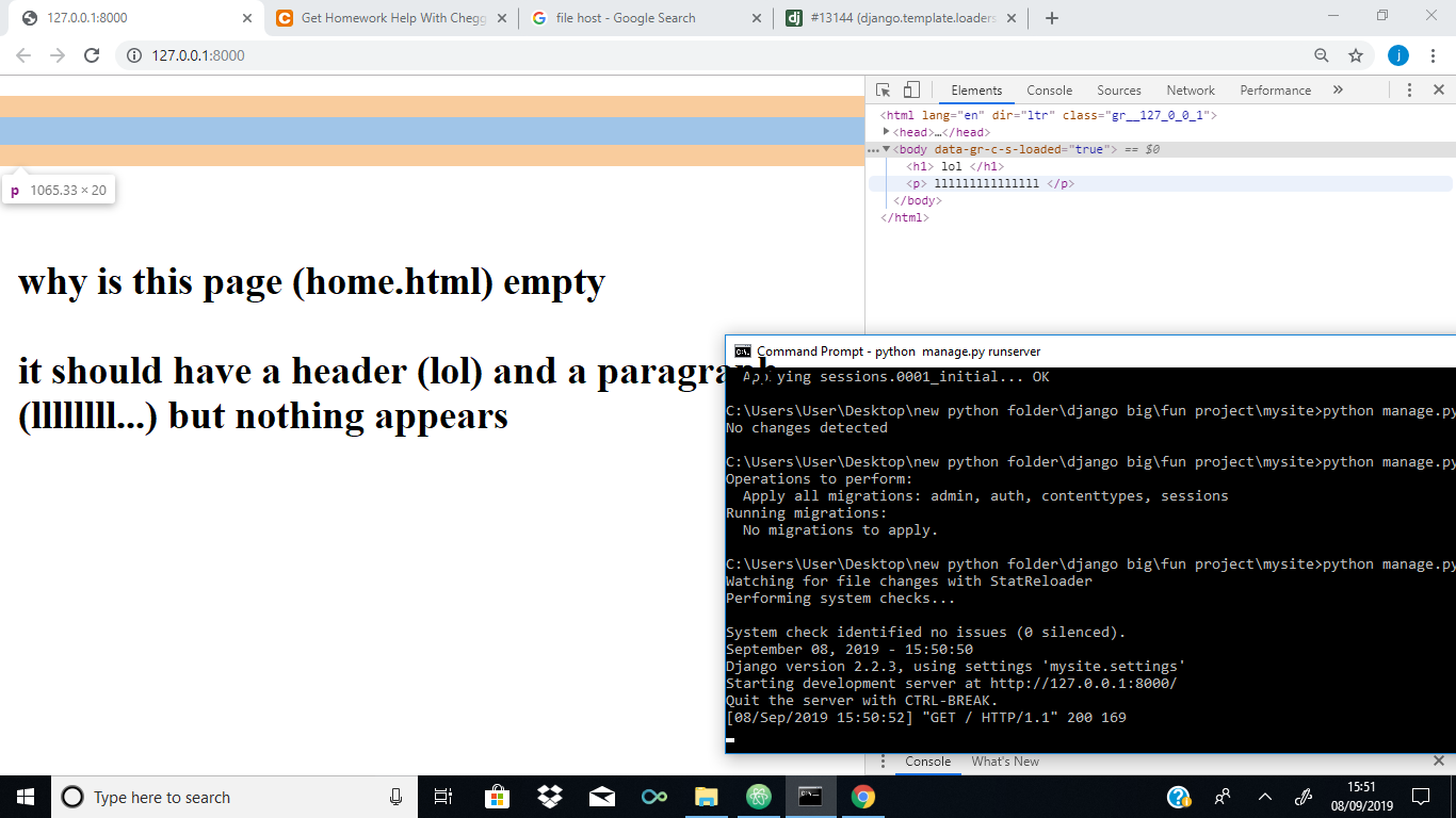 Solved: django help, why is the text not appearing in the