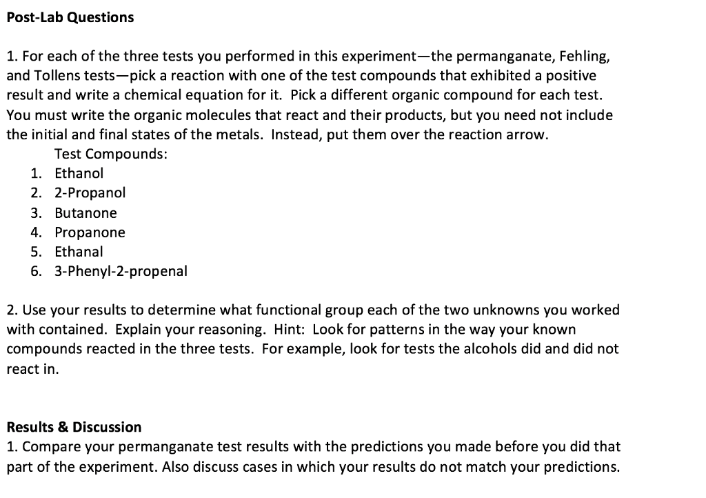 Post-Lab Questions 1. For each of the three tests you | Chegg.com