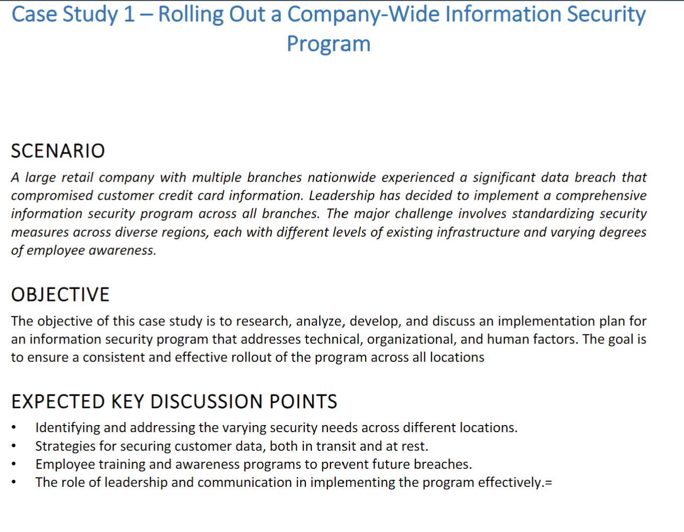 Solved Case Study 1 - ﻿Rolling Out a Company-Wide | Chegg.com