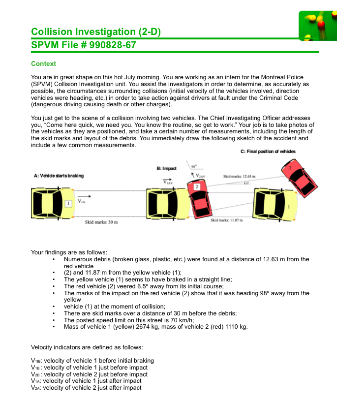 Collision Investigation (2-D) SPVM File #990828-67 | Chegg.com