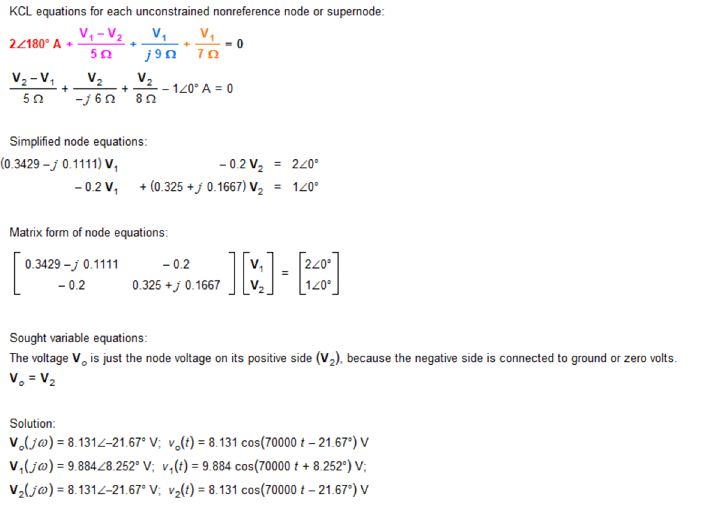 Solved AC node equations - W= 70 krad/s. Please explain how | Chegg.com
