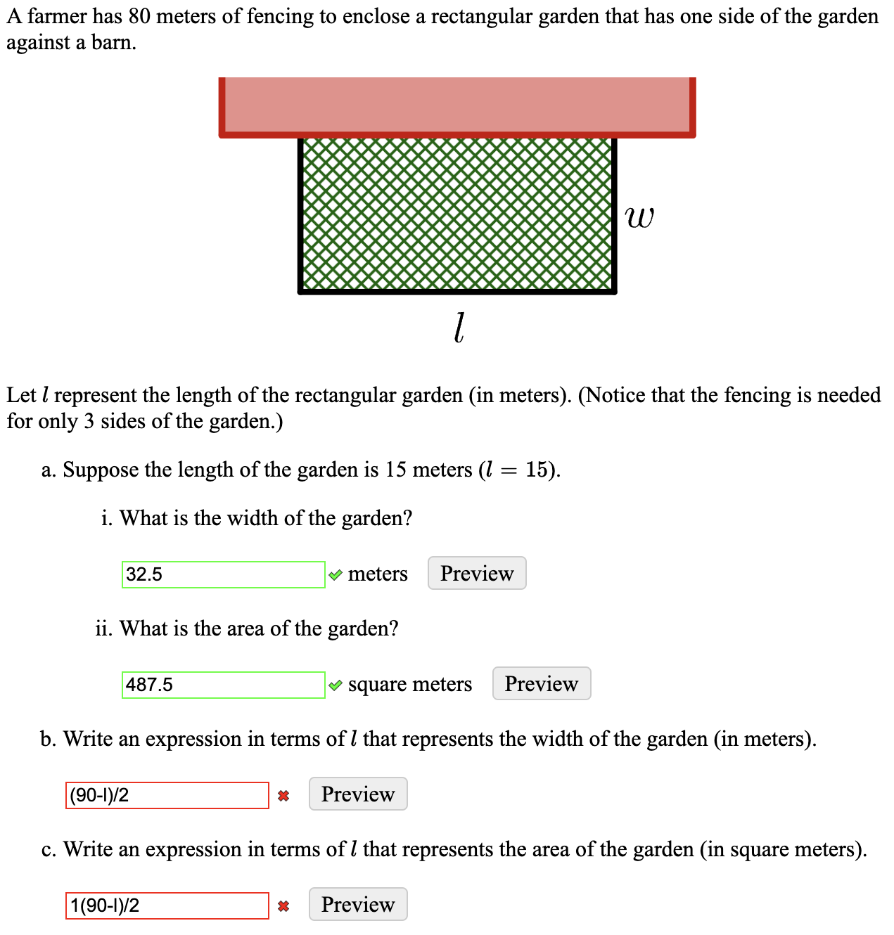 Solved A farmer has 80 meters of fencing to enclose a | Chegg.com